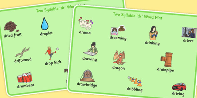 2 Syllable DR Word Mats (teacher made)