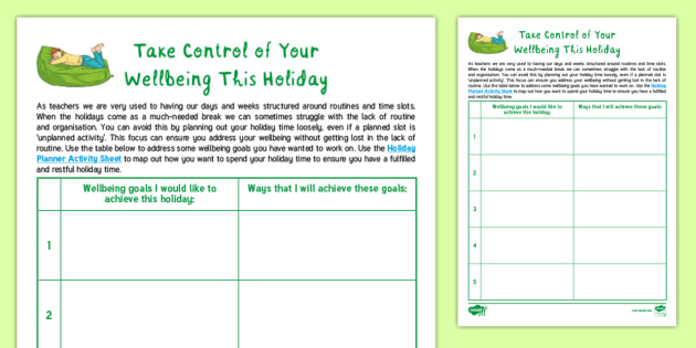 Staff Wellbeing - Take Control of Your Wellbeing This Holiday
