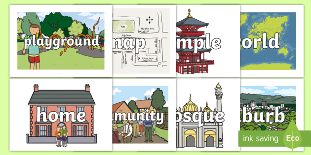 EYLF Geography Display Cut-Outs, towns and cities