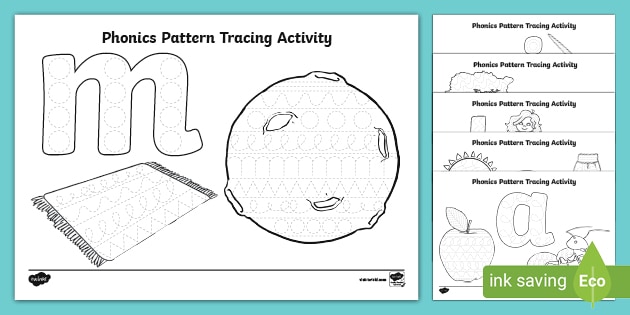 m, a, s, d, t, i Phonics Pattern Tracing Activities