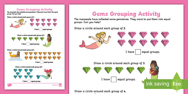 👉 Mermaid Gems Grouping Activity Sheet (teacher made)