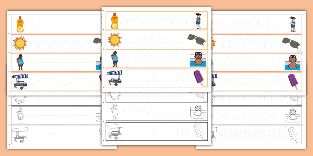 Summer Fine Motor Skills Tracing Cards: Lines
