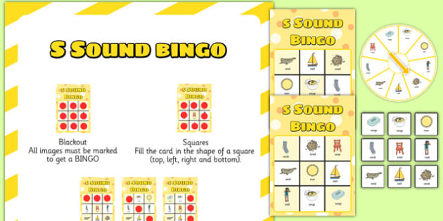 s Sound Bingo Game with Spinner (teacher made)