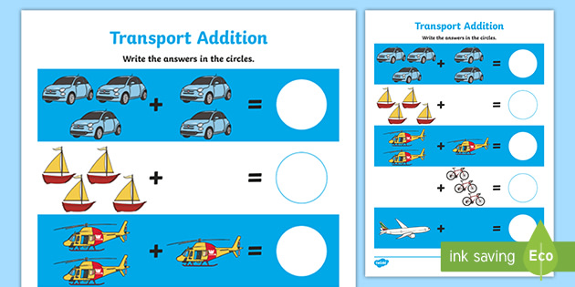Transport Addition up to 5 Worksheet (teacher made)