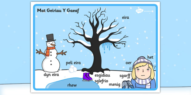 Winter Scene Word Mat Welsh Translation (teacher made)