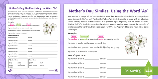 * NEW * Mother's Day Similes ('As') Activity Sheet