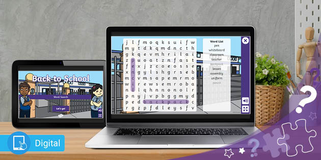 Back to School Word Search Interactive Puzzle Game - Twinkl