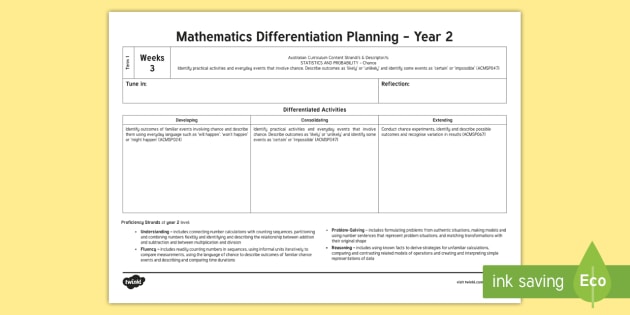 Year 2 Chance Mathematics Differentiated Plan (Teacher-Made)