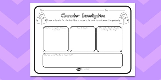 Character Investigation Comprehension Worksheet - australia