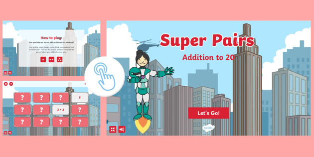 Super Pairs Addition to 20 Pairing Game