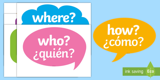 Question Words on Speech Bubbles Display Cut-Outs English/Spanish