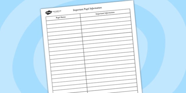 FREE! - Pupil Important Information Sheet -important information, pupil