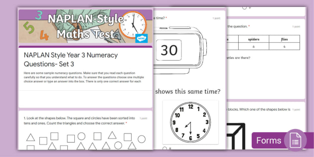 NAPLAN Style Year 3 Numeracy Questions Google Form - Set 3