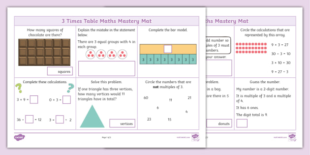👉 3 Times Table Maths Mastery Mat
