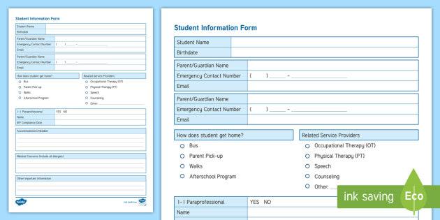 Student Information Evaluation Template - intake, student Information, IEP