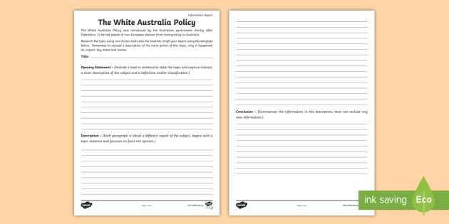 The White Australia Policy Report Writing Template