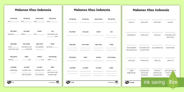 Traditional Food Differentiated Worksheet Indonesian