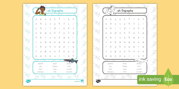 -sh Digraphs Word Search