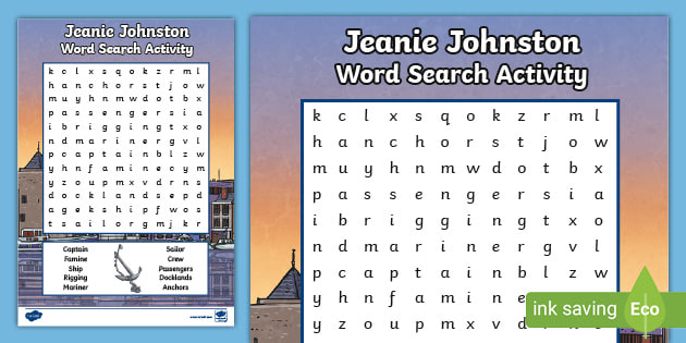 Jeanie Johnston Word Search Activity | Twinkl