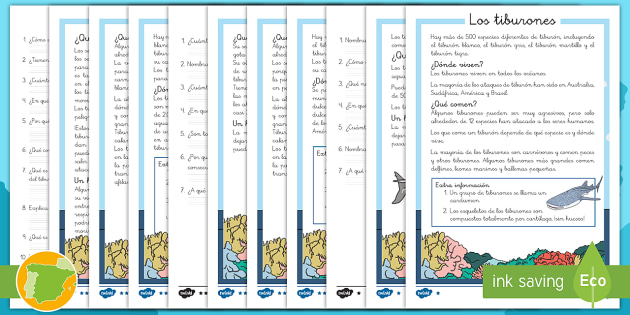 Comprensión lectora por niveles: Los tiburones