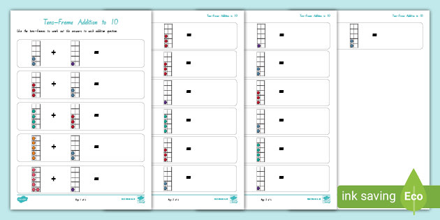 Tens-Frame Addition to 10 Worksheets (teacher made)