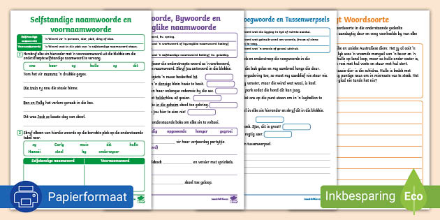 Woordsoorte Werkkaarte