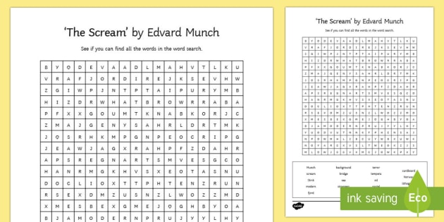 The Scream by Edvard Munch Word Search