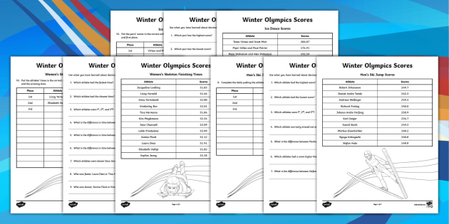 Winter Olympics Scores - Ordering Decimals Activity