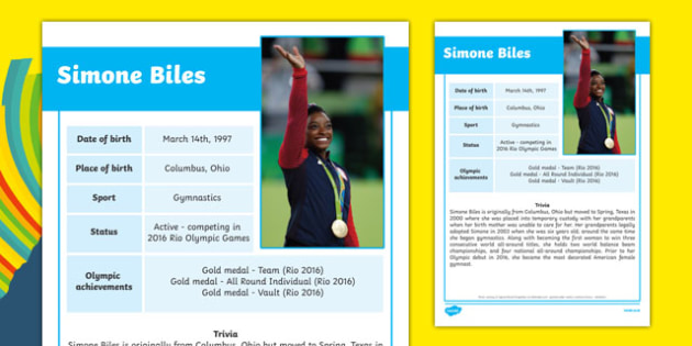 USA Olympians Simone Biles Fact File
