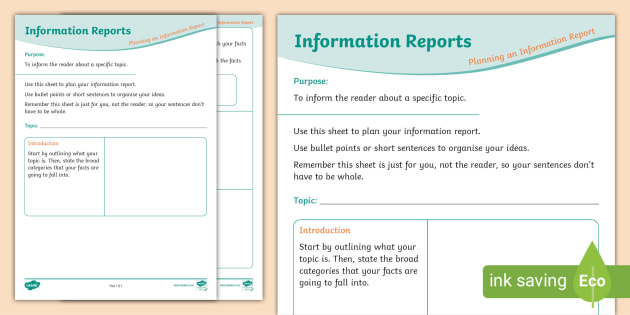 Level 2 Writing - Information Report Planning Sheet