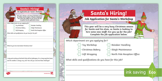 Santa's Hiring! Christmas Writing Activity Page