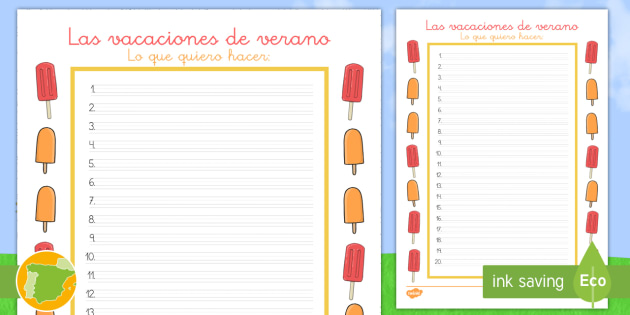 Ficha de actividad: Lista de las vacaciones de verano