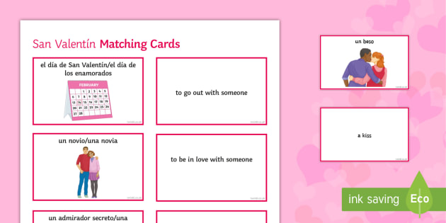 Valentine's Day Matching Cards Spanish (teacher made)