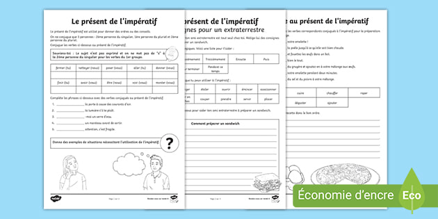 Fiches d'activités : Le présent de l'impératif
