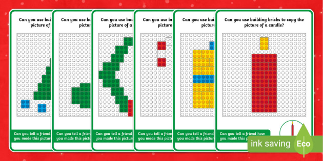 Christmas Building Brick Pictures Activity Cards