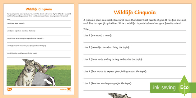 Wildlife Cinquain Worksheet Activity | ELA | Twinkl USA