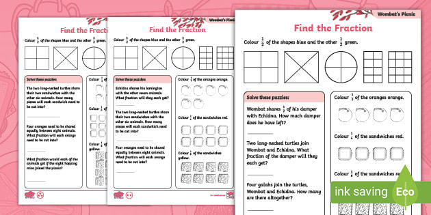 Wombat's Picnic Differentiated Find the Fraction Activity