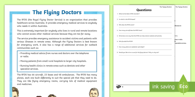 The Flying Doctors Differentiated Reading Comprehension Activity