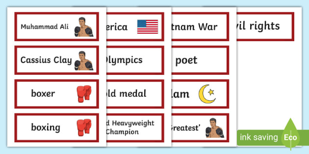 Muhammad Ali Word Cards Word Cards (teacher made)