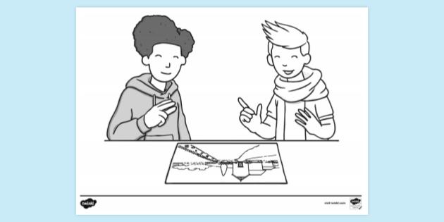 FREE! - Group of Children Discussing Their Ideas Colouring Sheet