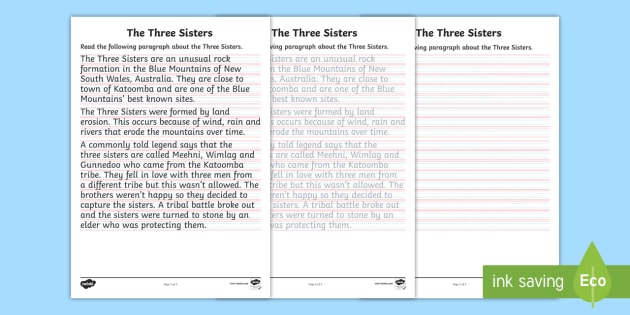 The Three Sisters Handwriting Worksheet / Worksheet