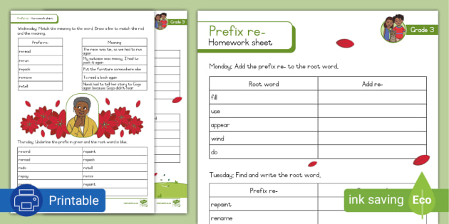 Prefix Re- Homework Sheet - Phonics - Twinkl South Africa