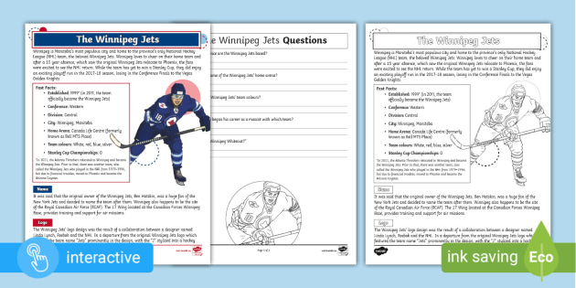 Winnipeg Jets Reading Comprehension - Grades 4-6