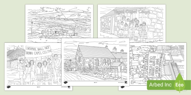Taflenni Lliwio Capel Celyn Cwm Tryweryn Colouring Sheets