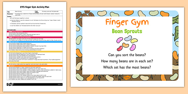 EYFS Bean Sorting Finger Gym Activity Plan and Prompt Card Pack