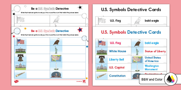 Kindergarten U.S. Symbols Read and Write the Room Activity