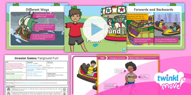 👉 Twinkl Move PE - Y1 Invasion Games Lesson 1 - Fairground Fun!