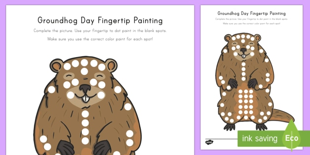 Groundhog Day Fingertip Painting Art Worksheet / Activity Sheet