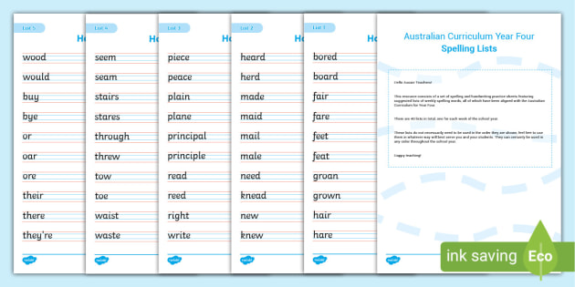 Australian Curriculum Year 4 Spelling & Handwriting Practice