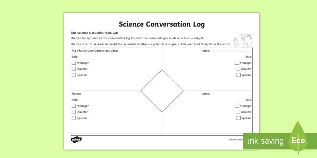 Science Conversation Log Worksheet